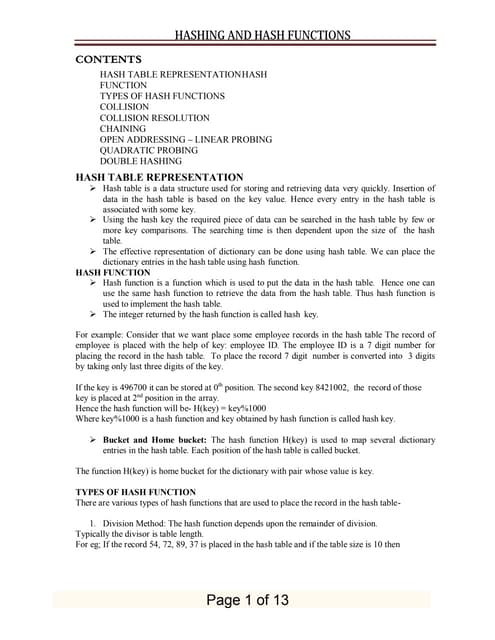Hashing Notes Data Structures Hashing And Hash Functions Pdf