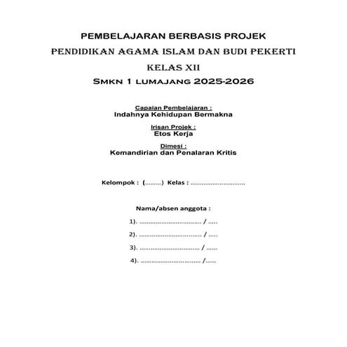 Hasil Produk. contoh projek pai smkn 1 lumajang | PDF
