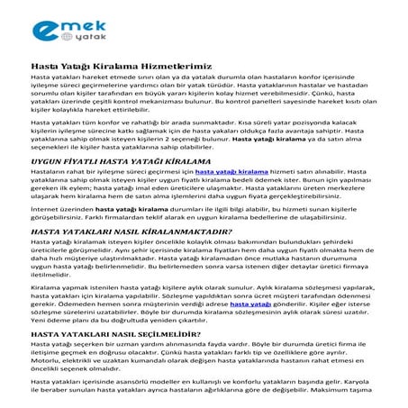 Hasta Yatağı Kiralama Hizmetlerimiz | PDF