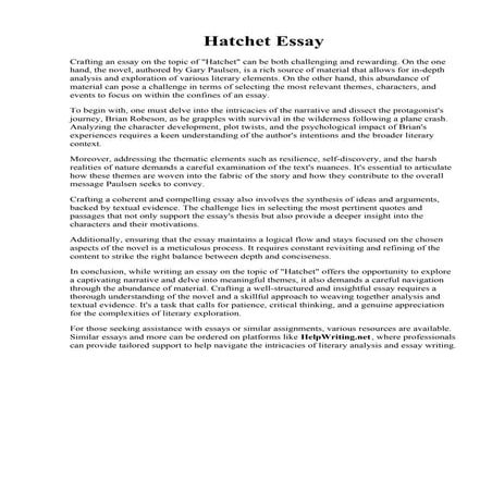 Hatchet Essay. Writing a Conclusion for the Hatchet Essay | PDF