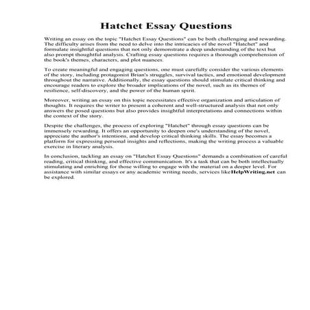 Hatchet Essay Questions.pdf | Science