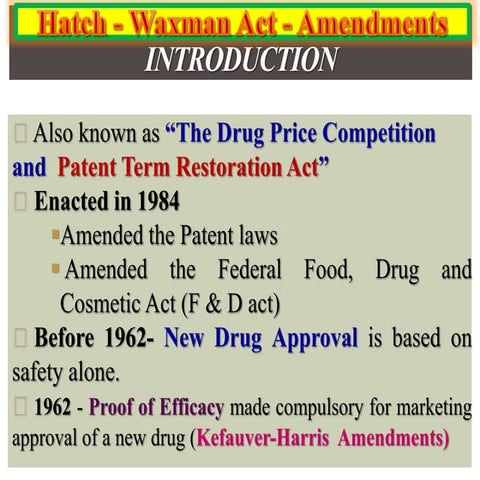 hatch-waxman act@amendments | PPTX