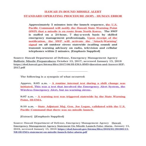 Hawaii - False Missile Alert - Standard Operating Procedure - Human ...