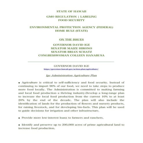 Hawaii - GMO - Food Security - On The Issues - Governor David Ige ...