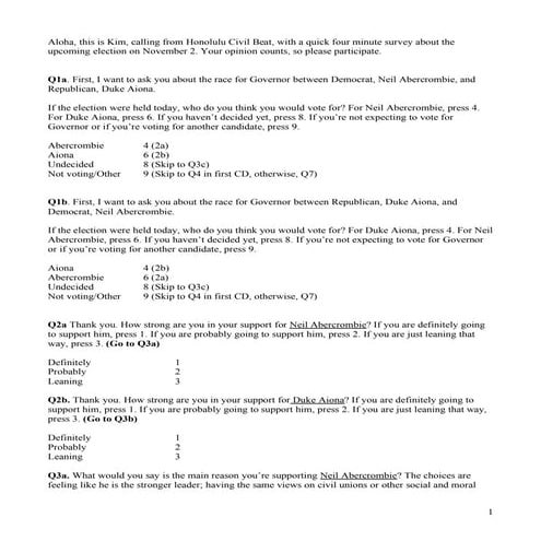 Hawaii general election poll questions oct. 11 | PDF
