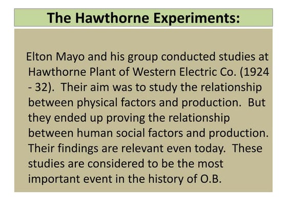 Hawthorne experiments | PPTX | Careers