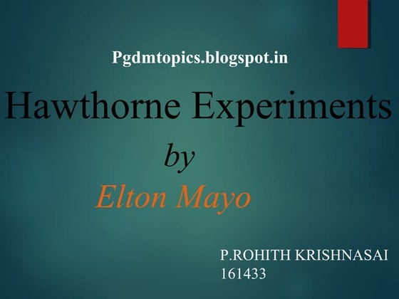 Hawthorne experiment | PPT