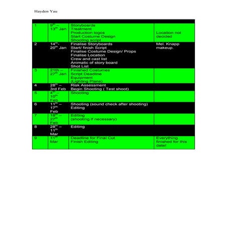 Haydens schedule | DOCX