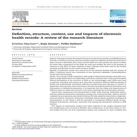 Definition, structure, content, use and impact of electronic health ...