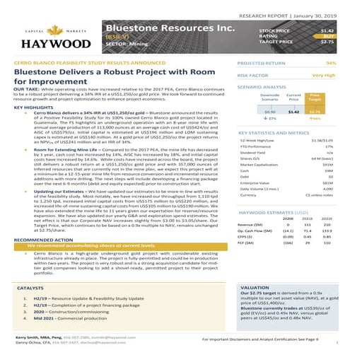 Haywood - BlueStone Resources Report | PDF