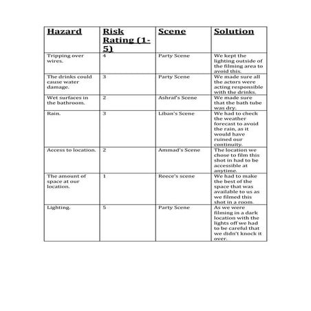Risks and Hazards | DOCX