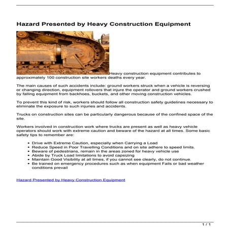 Hazard Presented by Heavy Construction Equipment | PDF
