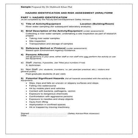 Hazard identification and risk assessment (hira) form revised | PDF