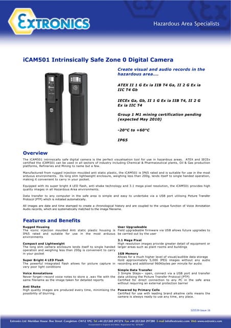 Extronics iCAM502 Camera - Hazardous Area ATEX Cameras | PDF