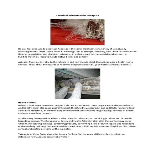 Asbestos in the Workplace: Safety Measures and Regulations | PDF