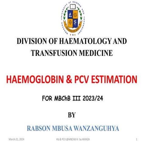 Hb and PCV estimation.for MBchB year III | PPT