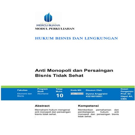 Larangan Praktek Monopoli dan persaingan tidak sehat.pptx