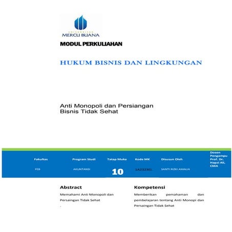 Hbl 10, santi rizki amalia, prof hapzi ali, anti monopoli dan persaingan tidak sehat ...