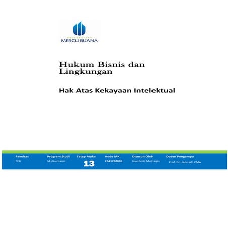 Hbl 13,nurcholis muttaqin,hapzi ali,hak atas kekayaan intelektual, universitas mercu buana, 2018 ...