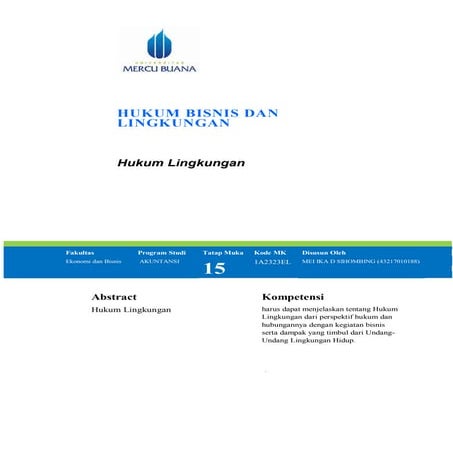 Hbl 15, mei ika,hapzi ali, hukum lingkungan,mercubuana | PDF