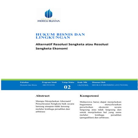 Hbl 2, mei ika,hapzi ali, sengketa ekonomi, mercubuana | PDF