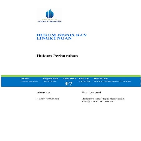 Hbl 7, mei ika, hapzi ali, hukum perburuhan, mercu buana | PDF