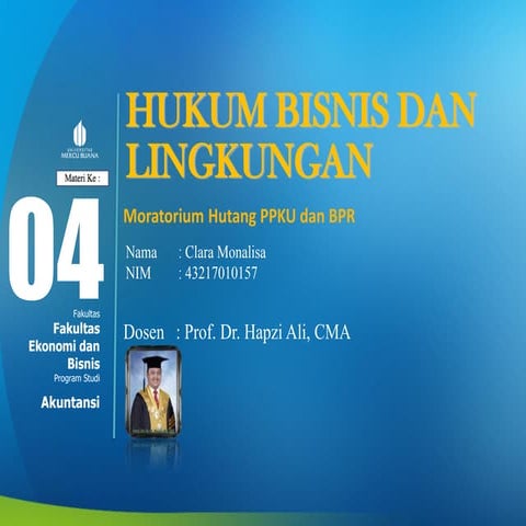 HBL, Clara Monalisa, Hapzi Ali, Hukum Bisnis, Moratorium hutang (PKPU) dan BPR, Universitas ...