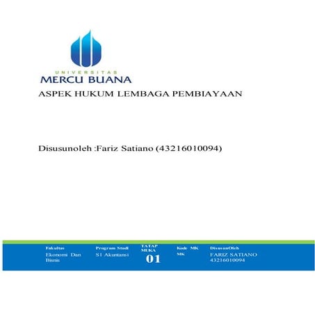 Hbl,1, fariz satiano, hapzi ali, aspek hukum lembaga pembiayaan, universitas mercu buana | PDF