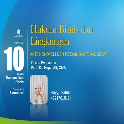 Hbl, hayyu safitri, hapzi ali, anti monopoli dan persaingan tidak sehat, universitas mercu buana ...