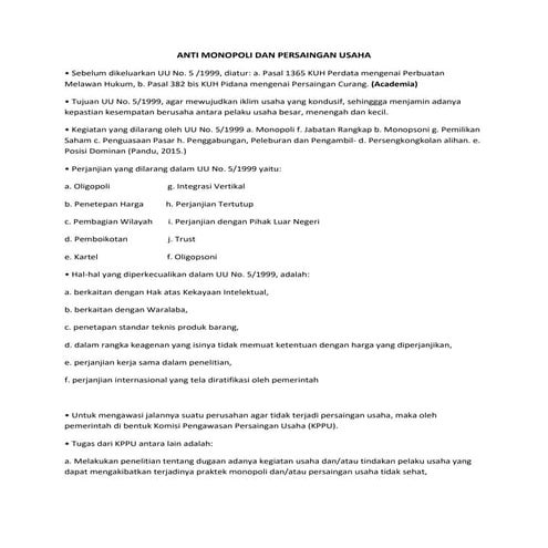 Hbl minggu 10, hefti juliza, hapzi ali, anti monopoli dan persaingan usaha, universitas mercu ...