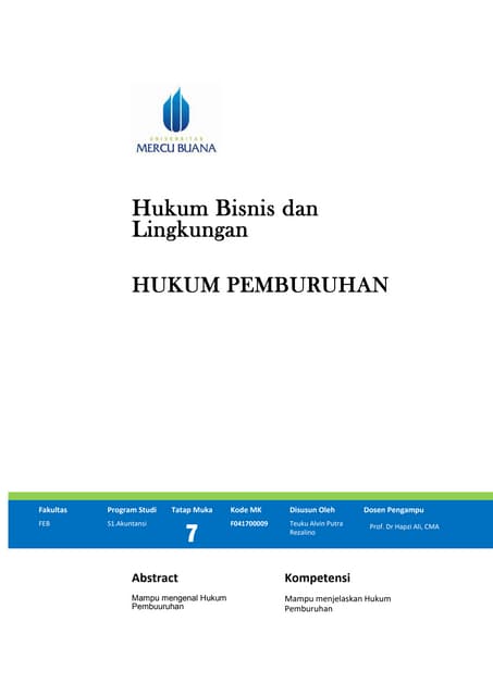 HBL7. Muhammad Rizal Ramadhan hapzi ali, modul hbl, hukum perburuhan, Universitas mercu buana ...