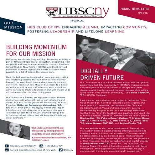 2017 Annual Report - Harvard Business School Club of New York | PDF
