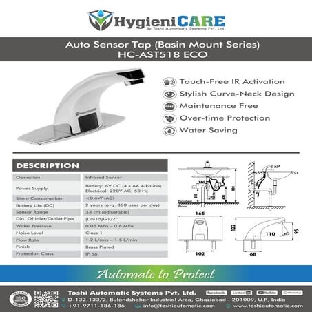 Automatic Sensor Tap(AST-BM48AD) TOSHIAUTOMATIC's HygieniCARE | PDF