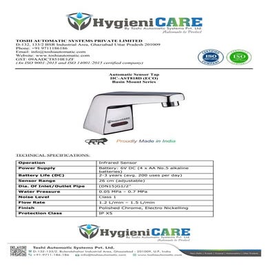 Automatic Sensor Tap(AST-BM48AD) TOSHIAUTOMATIC's HygieniCARE | PDF