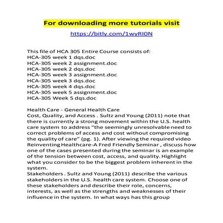 Hca 305 entire course | DOCX