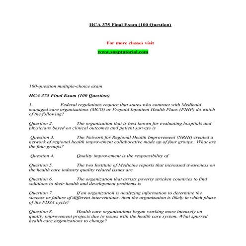 Hca 375 final exam (100 question) | PDF