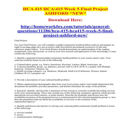 Hca 415 hca415 week 5 final project ashford new | DOCX