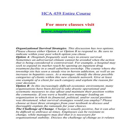Hca 459 Education Organization / snaptutorial.com | Healthcare Industry | Industries