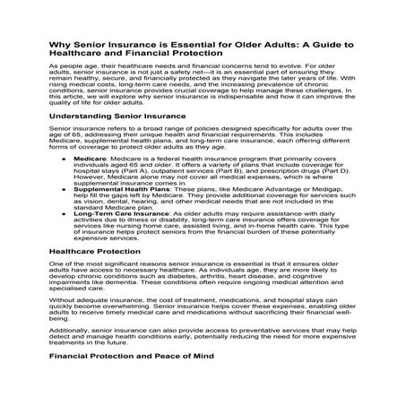 Why Senior Insurance is Essential for Older Adults: A Guide to ...