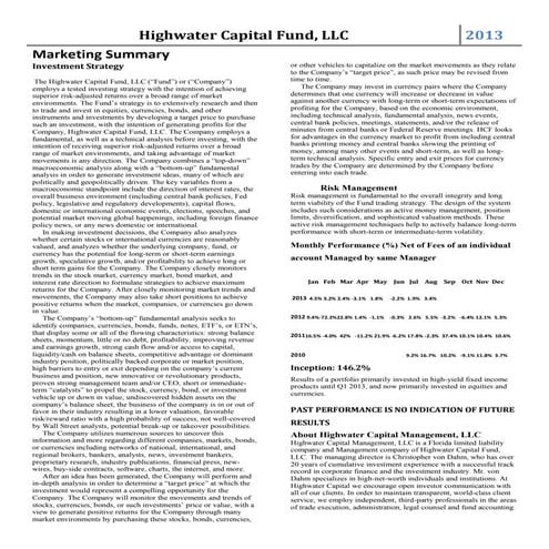 HIGHWATER CAPITAL FUND TEAR SHEET | PDF