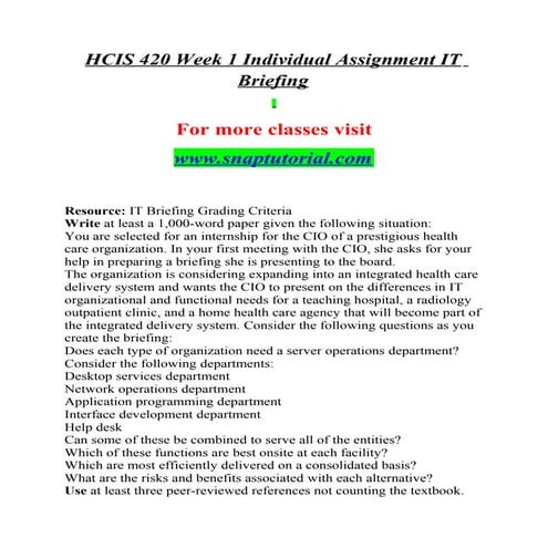 HCIS 420 Technology levels--snaptutorial.com