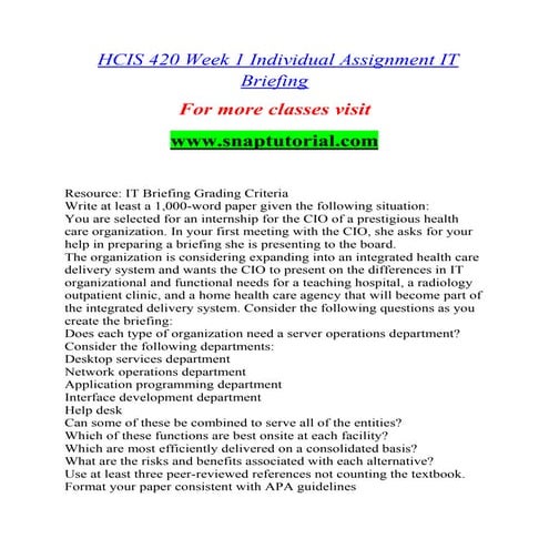 HCIS 420 help A Guide to career/Snaptutorial | PDF