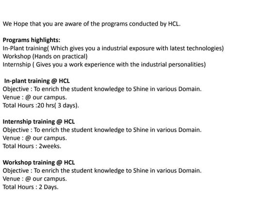 Workshop in hcl learning | PDF
