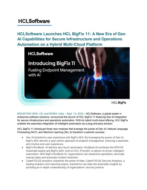 Hclsoftware Launches Hcl Bigfix 11 A New Era Of Gen Ai Capabilities