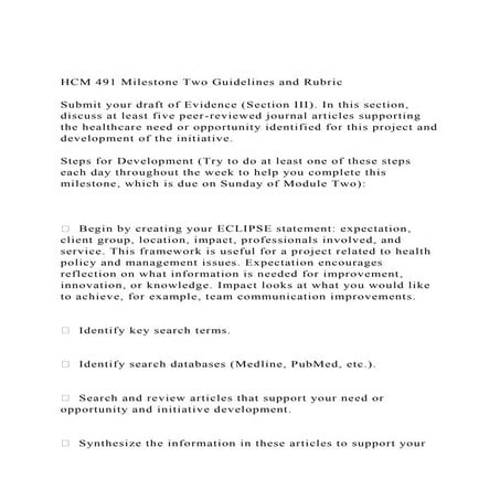 HCM 491 Milestone Two Guidelines and Rubric Submit your draf | DOCX