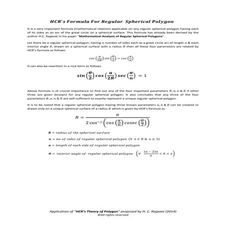 Hcr's formula for regular spherical polygon | PDF