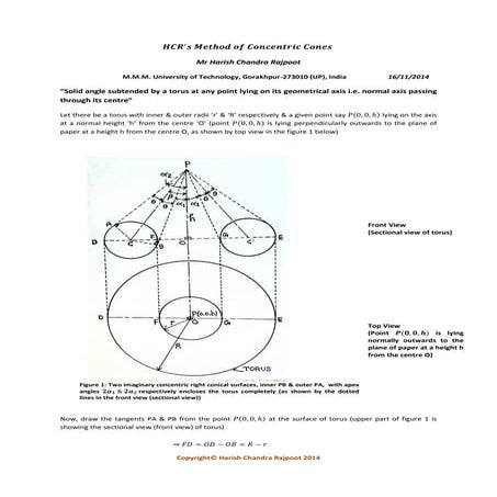 HCR's method of concentric cones (solid angle subtended by a torus at ...