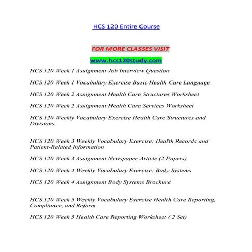 HCS 120 STUDY Redefined Education--hcs120study.com