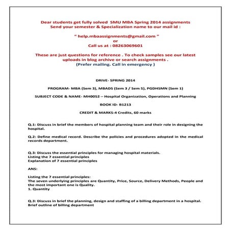 SMU MBA SPRING 2104 HCS SEM-3 | DOCX