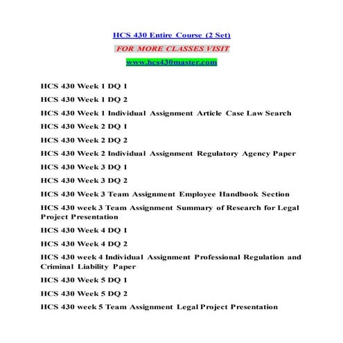 HCS 430 MASTER Knowledge Specialist--hcs430master.com